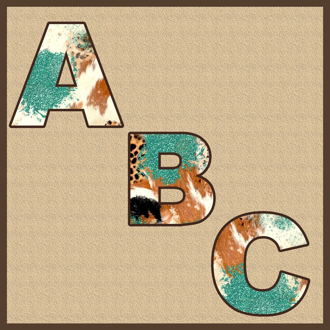 Western Cowhide Leopard & Glitter Full Set of 26 Alphabet - Etsy