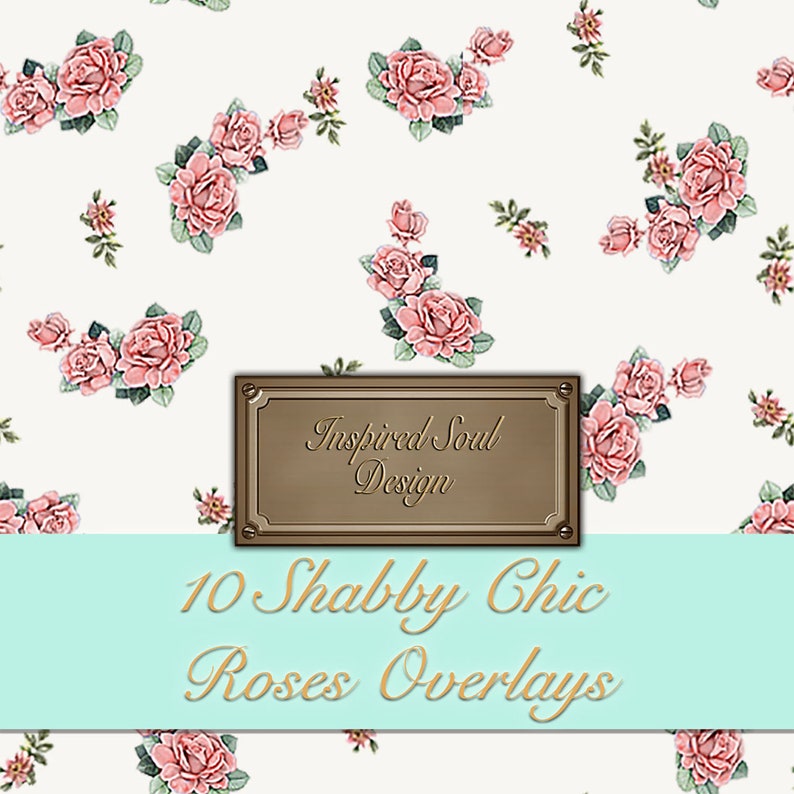 10 Shabby Chic Roses Overlays | PNG Files | Photoshop Texture Overlays | Roses With Transparent ...