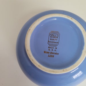 Hall China Rose Parade 6 1/8 Inch Small Bowl 1259 Blue With Pink Roses ...