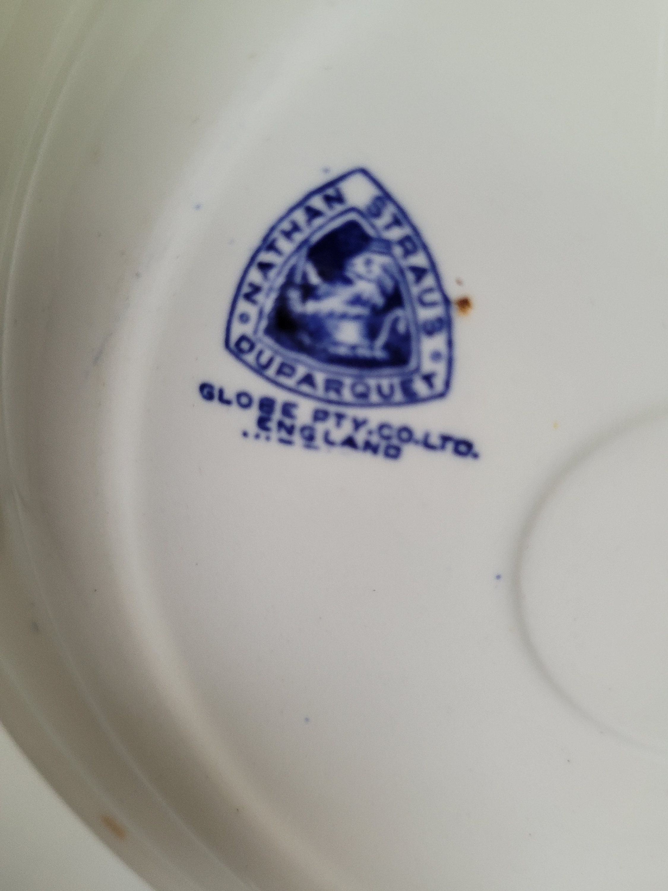Nathan Strauss Duparquet Globe Pottery Co. England Blue and White Plate ...