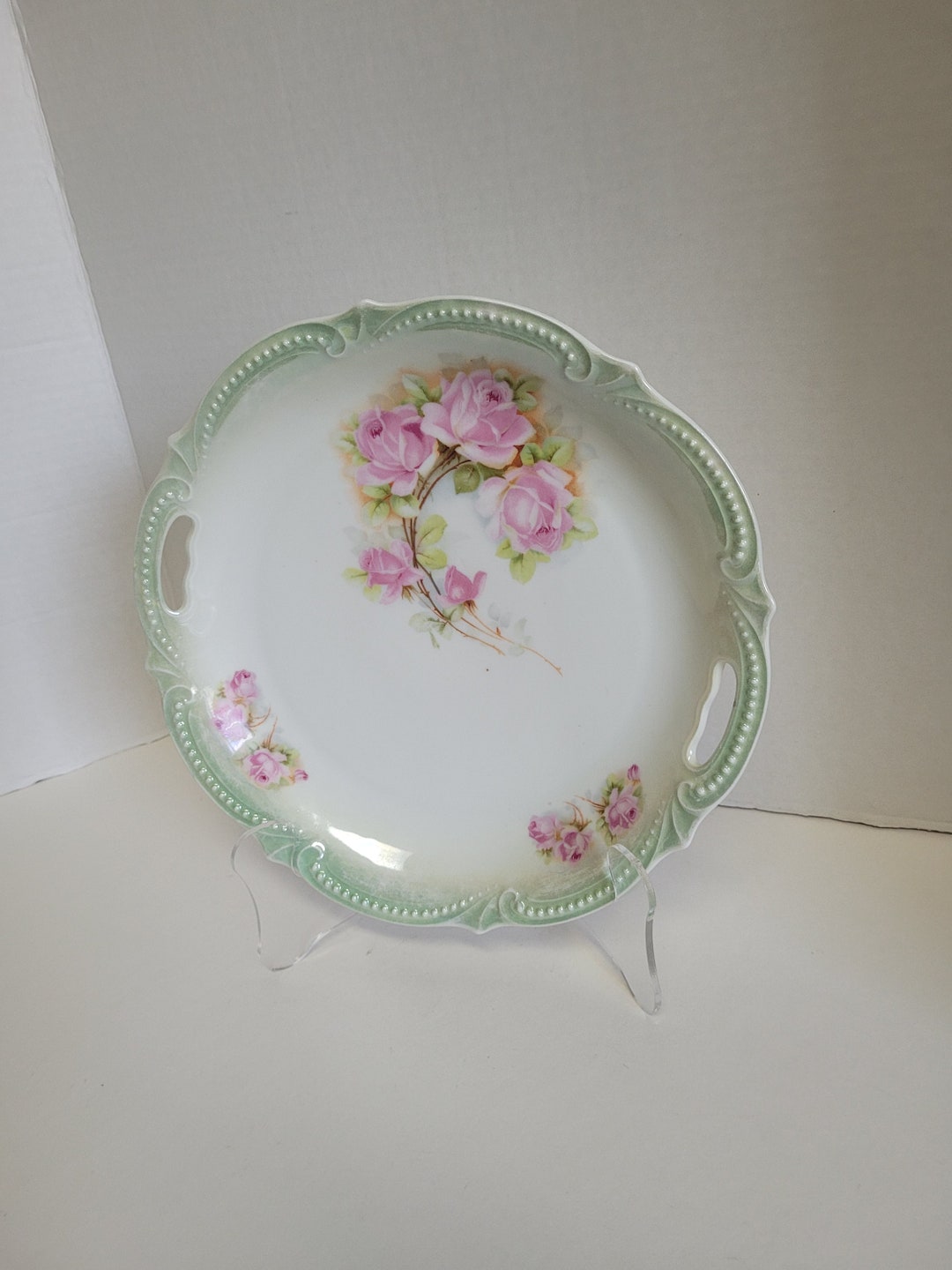 Vintage Antique Porcelain Cake Plate Pink Roses PK Silesia Early 20th ...