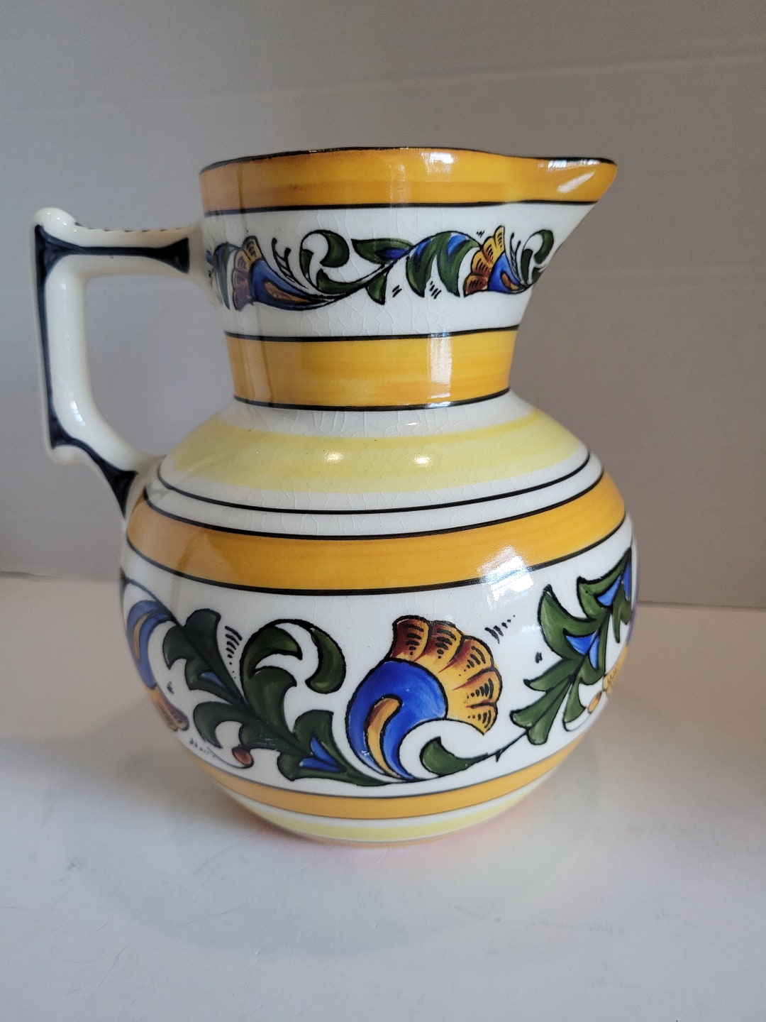 Vintage Erphila Art Pottery Pitcher With Handle Yellow and Orange - Etsy