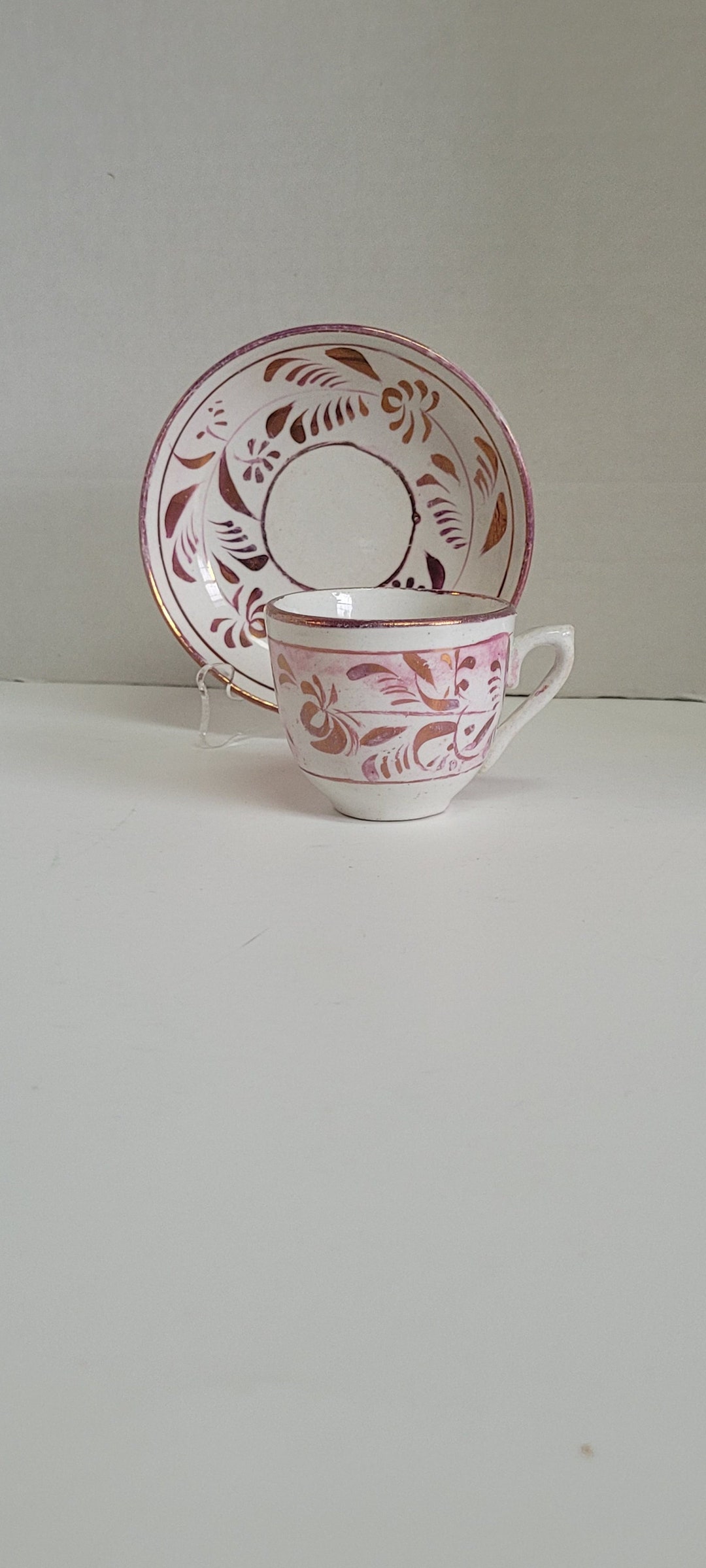 Vintage Antique Pink Lusterware Demitasse Cup and Saucer Floral Pattern ...