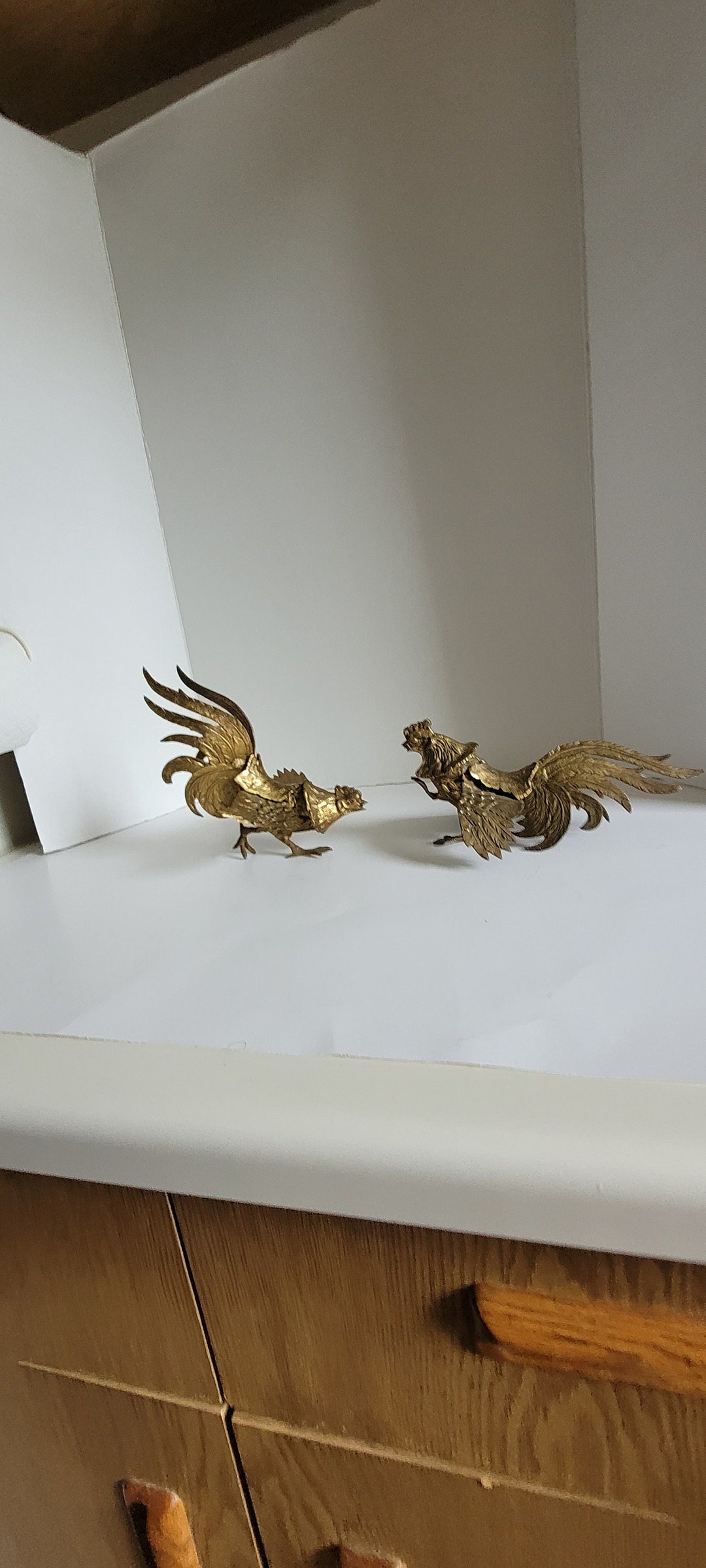 Vintage Brass Fighting Roosters - Etsy