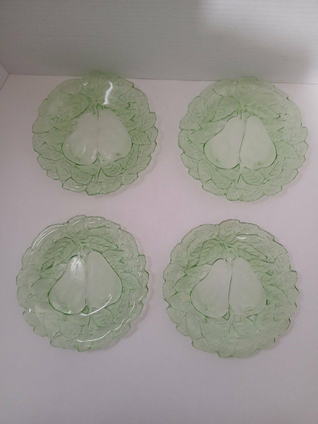 Set of 4 Green Depression Glass Plates Pear Pattern - Etsy