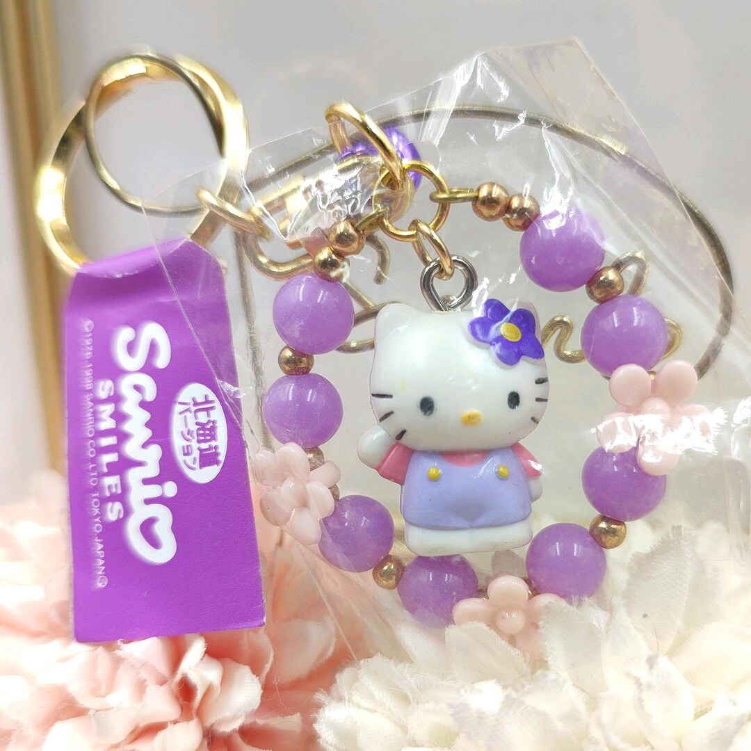 Vintage 1998 Hello Kitty Lavender Beads Charm Keychains Key Holder ...