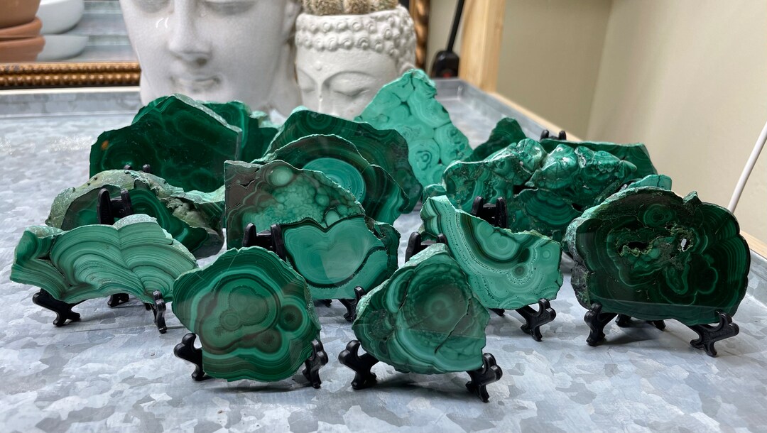 Small Malachite Gorgeous Slabs Slices With Holder Free - Etsy