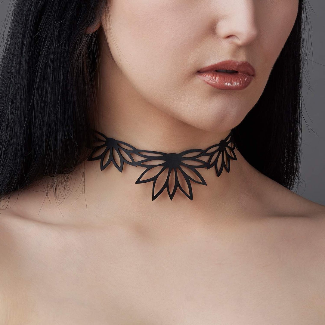 Lotus Recycled Rubber Statement Choker - Etsy