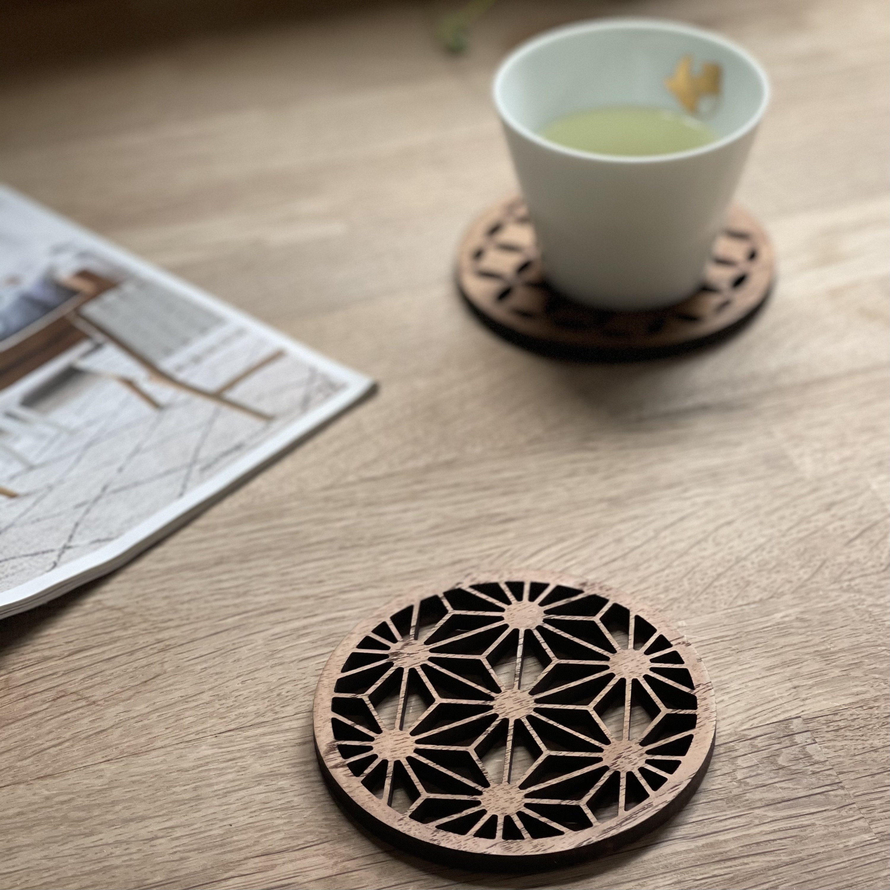 Japanese Patterns Upcycled Teak Wood Coasters - Individual / Set of 4 ...