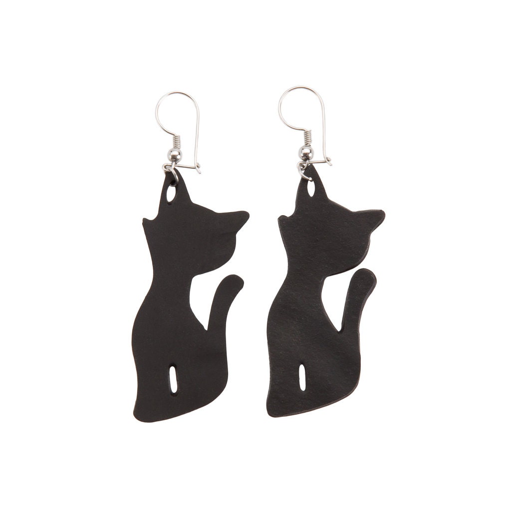 Black Cat Recycled Inner Tube Earrings Non Leather - Etsy
