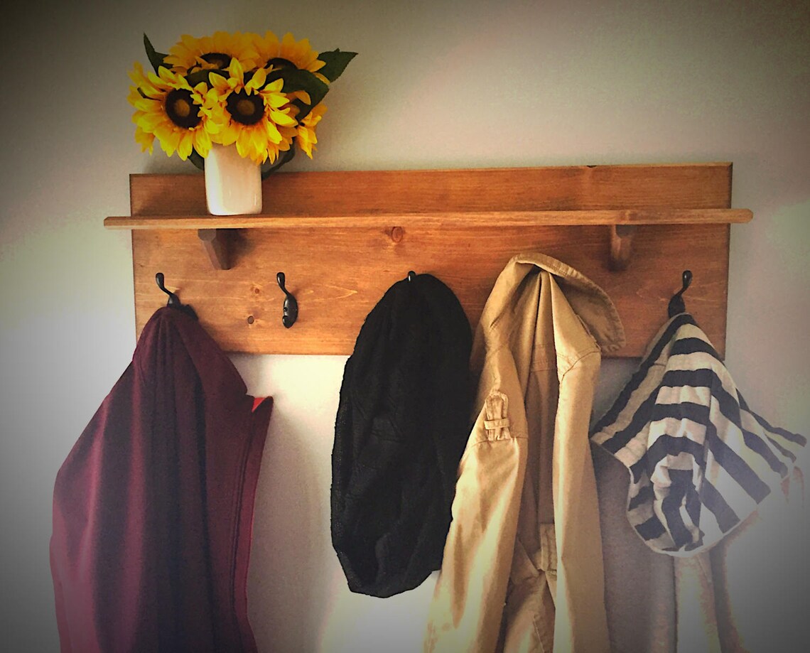Rustic Coat Rack / Wall Coat Hanger / Rustic Wall Shelf - Etsy