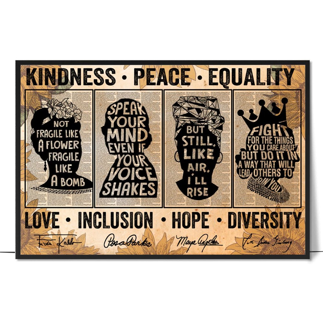 Kindness Peace Equality Love Inclusion Hope Diversity - Feminist Print ...