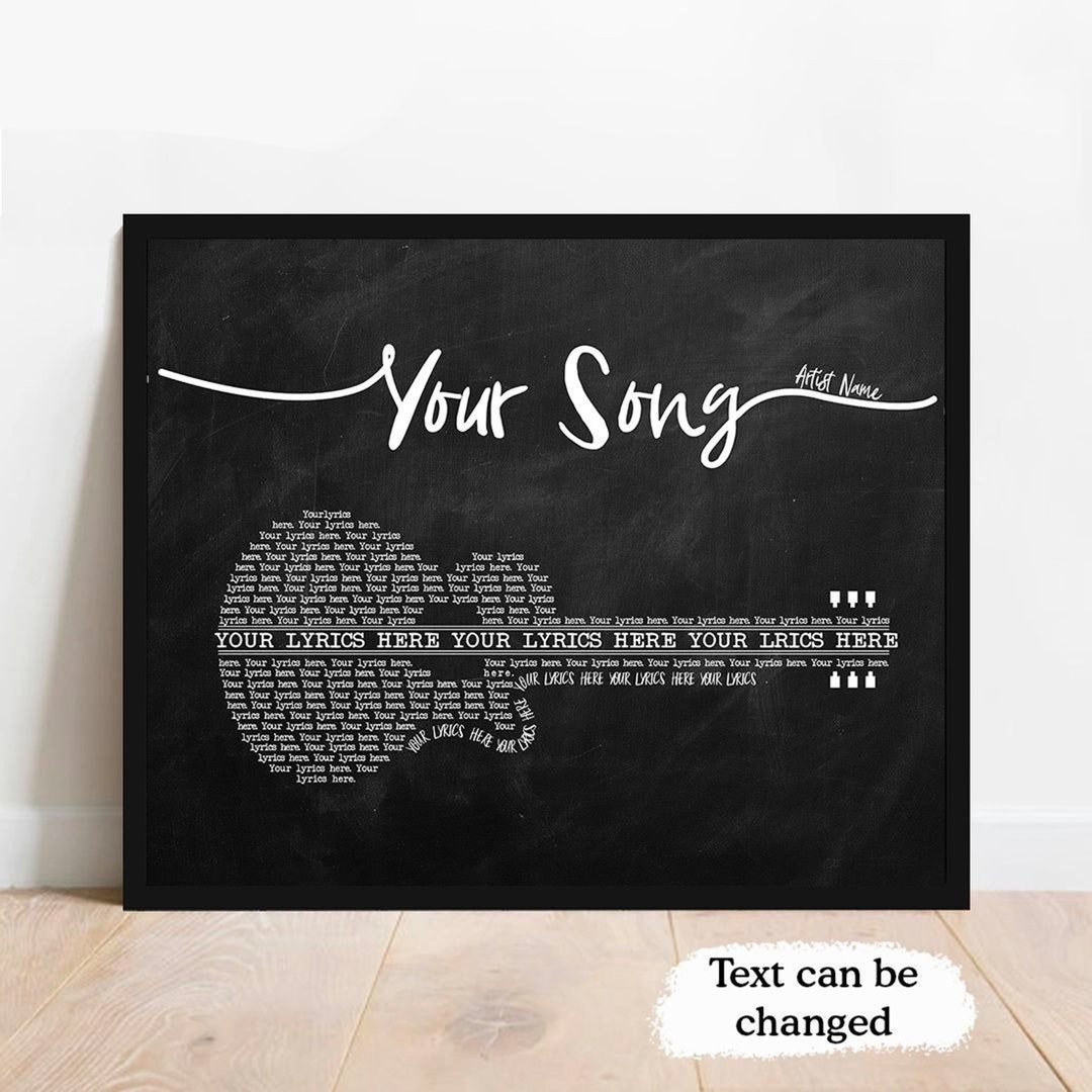 Song Lyrics Horizontal Canvas Poster Framed Print Guitar Shape ...