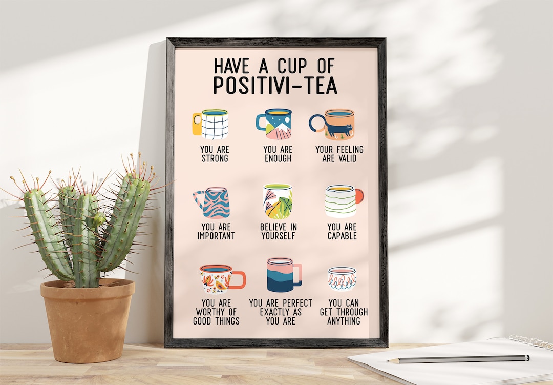 Have A Cup of Positivi-tea Poster – Funny Tea Quote Wall Art ...
