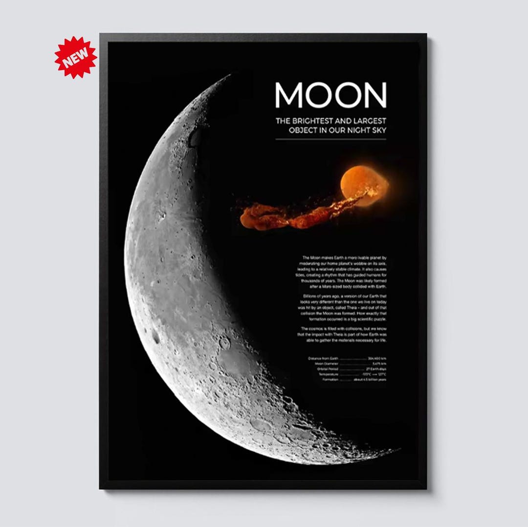 Moon Astronomy Poster Lunar Surface Space Wall Art Moon Phases Science ...