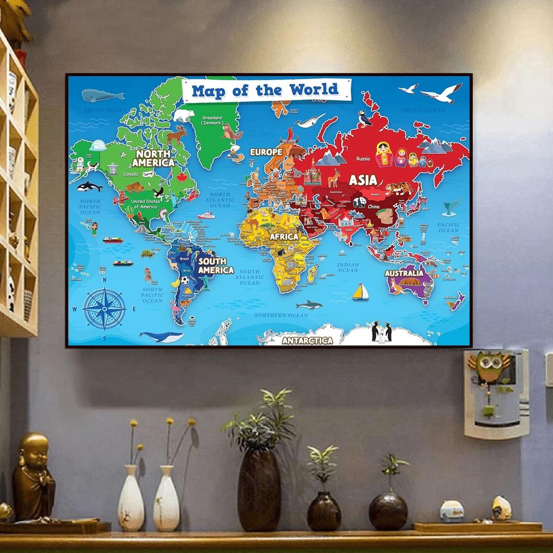 World Map Poster for Kids – Waterproof Educational Map – Classroom Wall ...