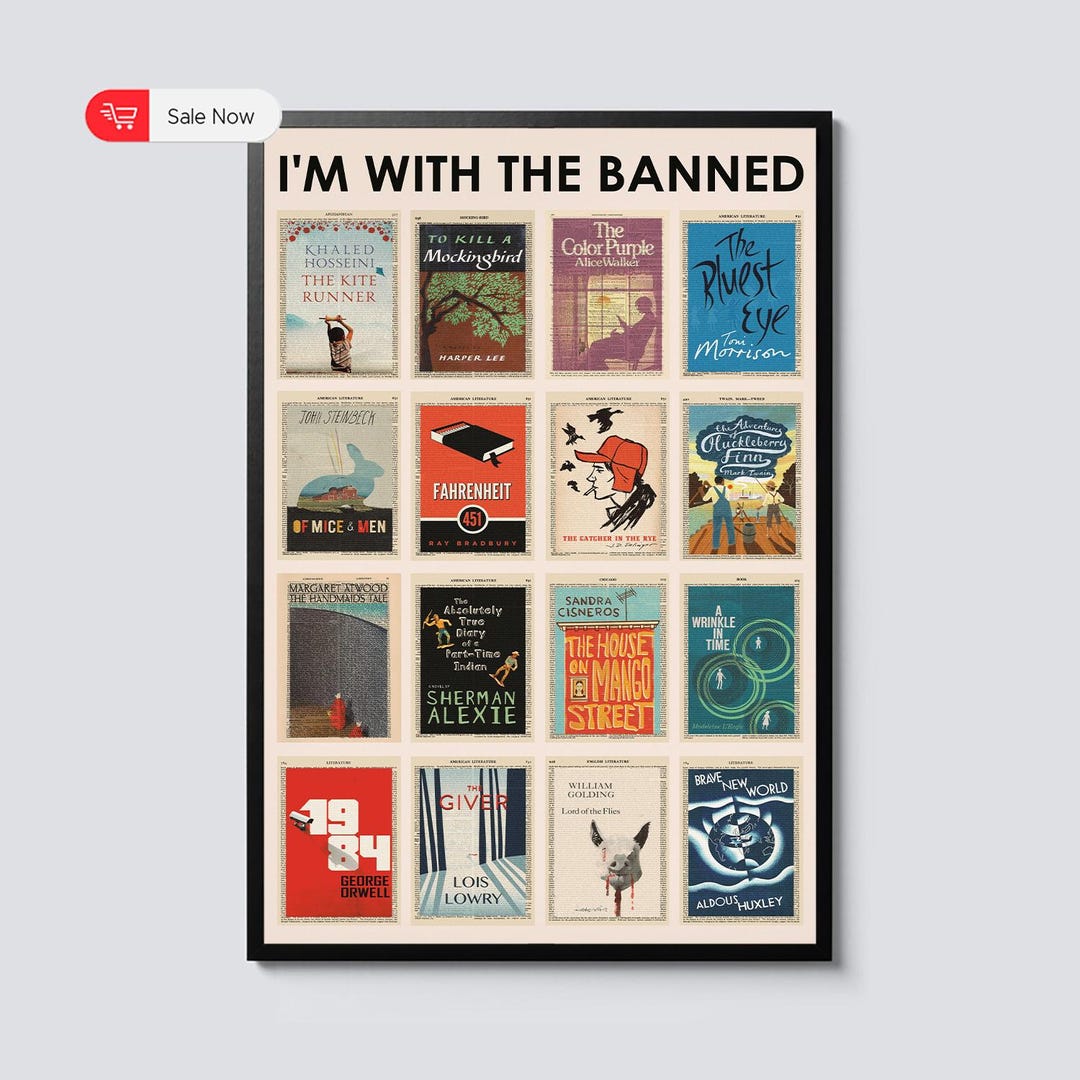 I'm With the Banned Books Poster, Vintage Book Lover Wall Art ...
