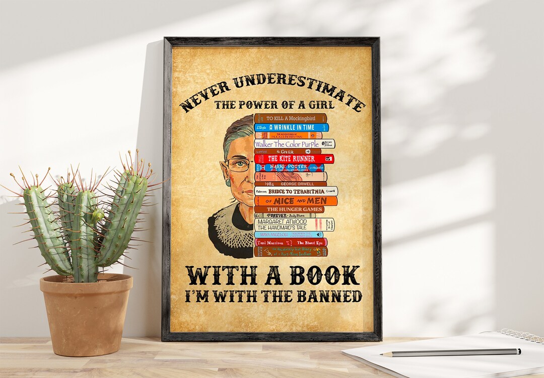 Banned Books RBG - Book Lovers Poster, Banned Book Canvas, Librarian Poster, Reading Lover ...