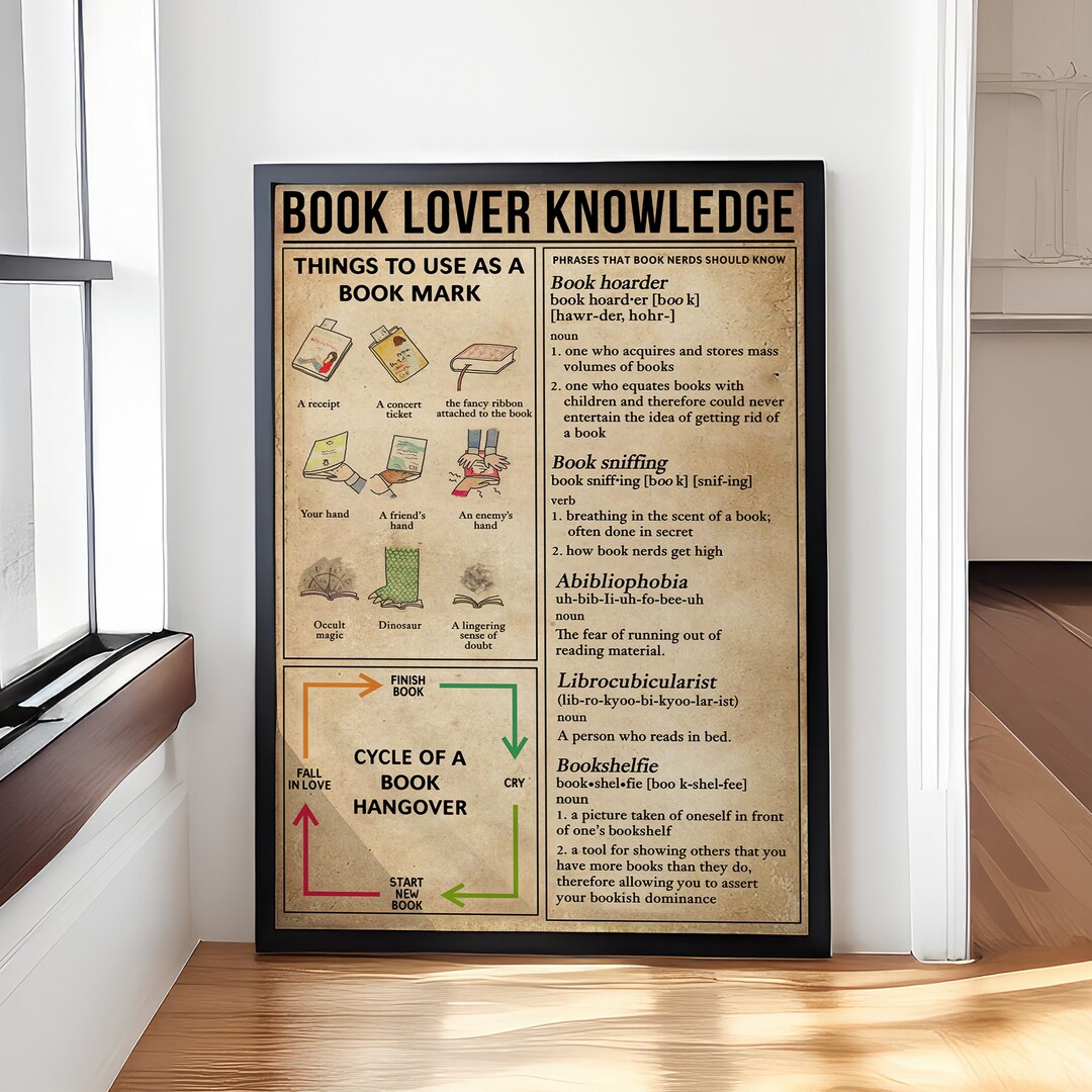 Book Lover Knowledge Poster, Bookish Gifts, Book Lovers Poster, Love ...