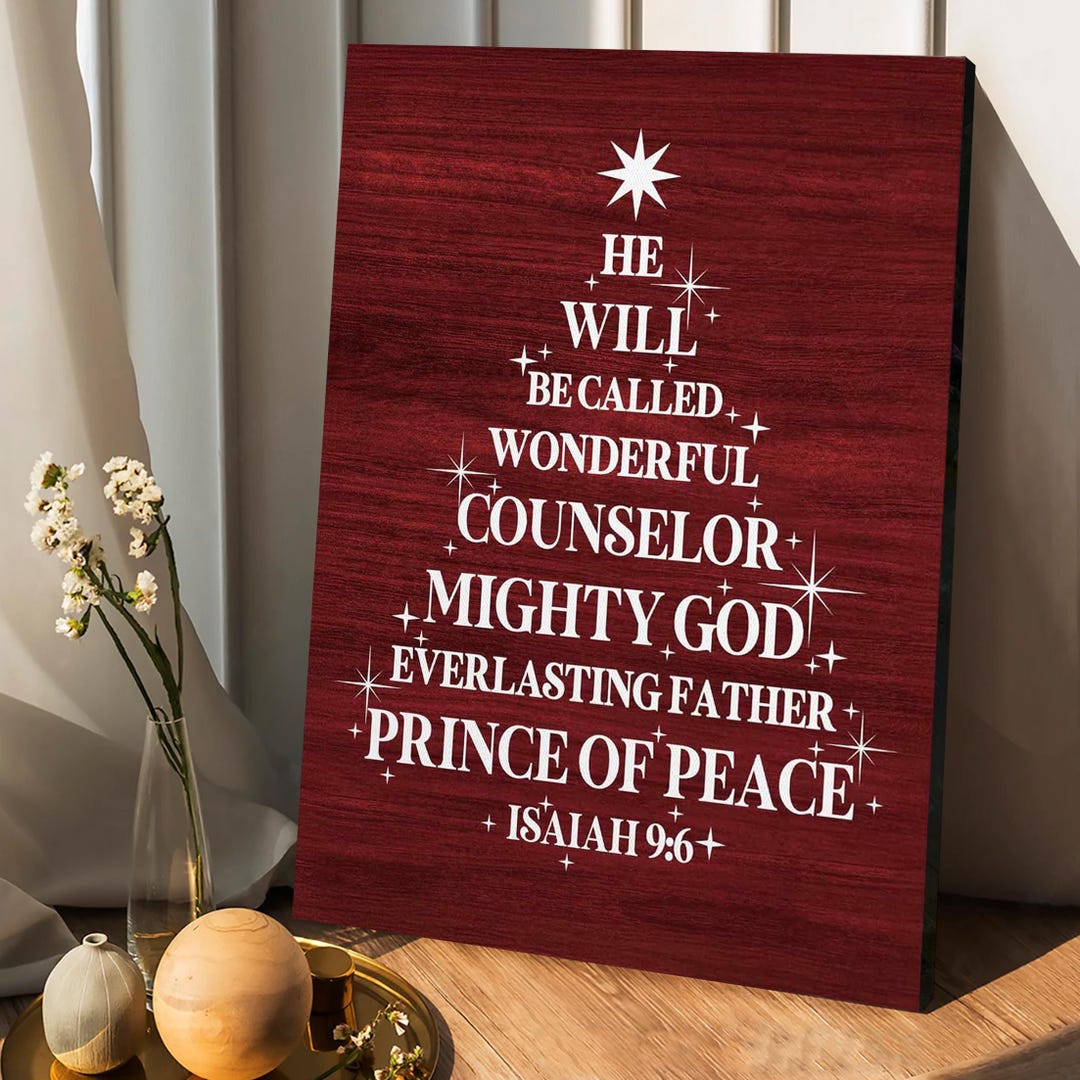 Red Winter Christian Christmas Tree Wall Art Decor, Isaiah Bible Verse ...