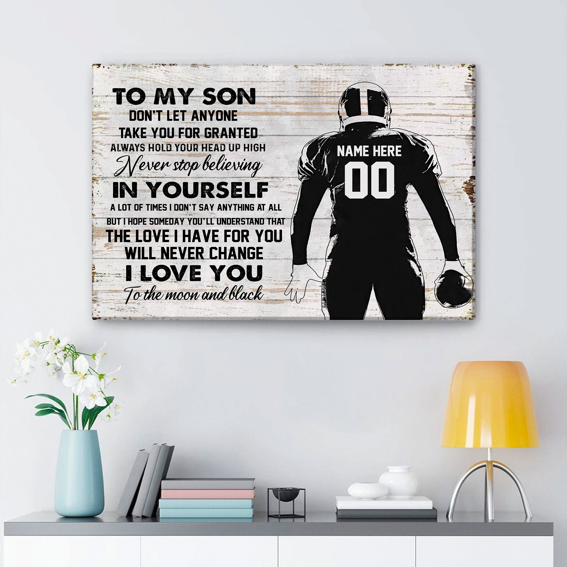 Personalized Football Poster & Canvas, to My Son Wall Art, Custom Name ...