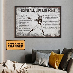 Softball Life Lesson Personalized Poster, Canvas, Custom Softball Wall ...