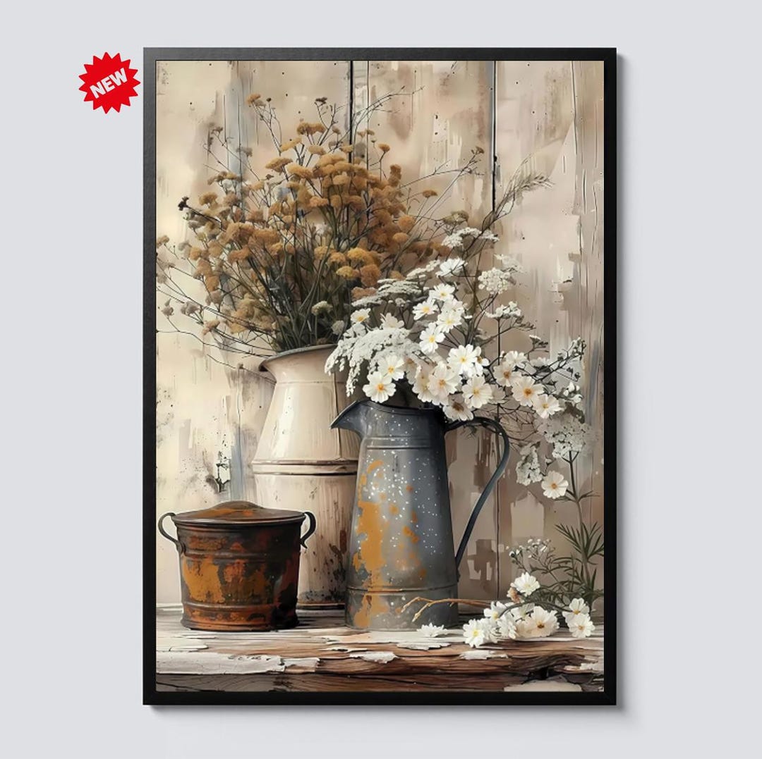 Floating Farmhouse Vintage Poster, Canvas Country Floral Daisy Painting ...
