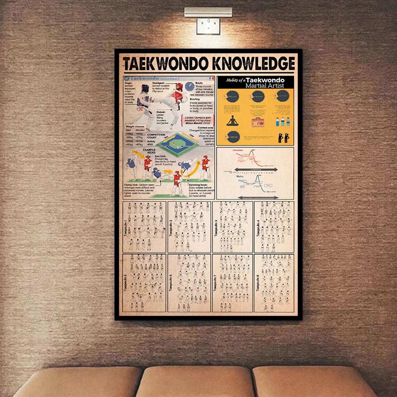 Taekwondo Knowledge Poster or Canvas Wall Art, Martial Arts Guide Chart ...