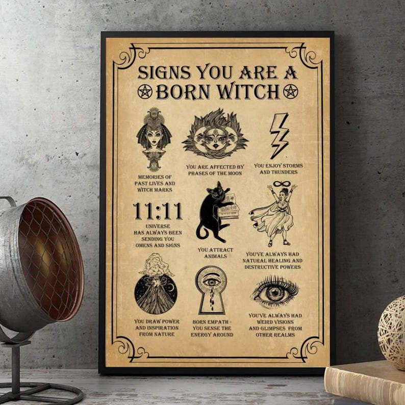 9 Signs You Are a Born Witch Poster or Canvas Wall Art, Magical ...