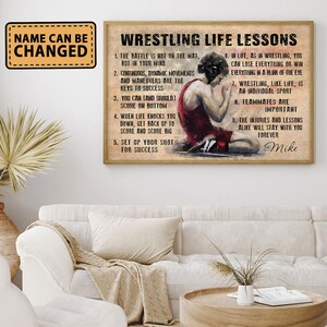 Personalized Wrestling Life Lessons Poster, Custom Name Canvas ...