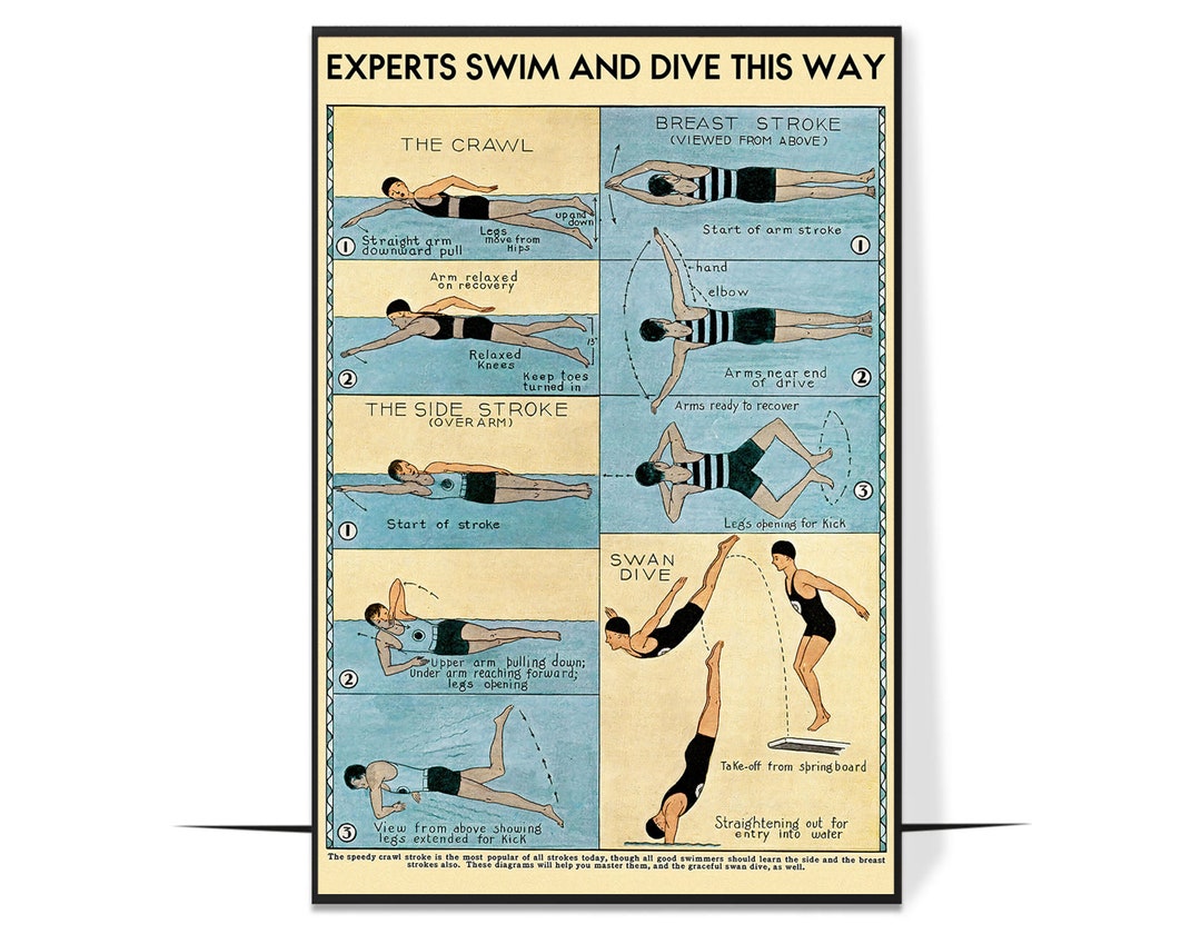 Experts Swim and Dive This Way Poster/canvas, Knowledge Poster, Vintage ...