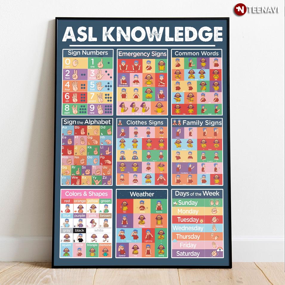 American Sign Language ASL Knowledge Poster - Educational Wall Art ...
