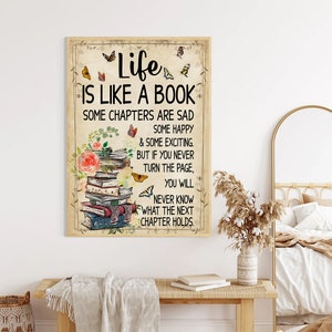 Book Poster & Canvas, Life is Like A Book Wall Art, Home Decor, Mother ...