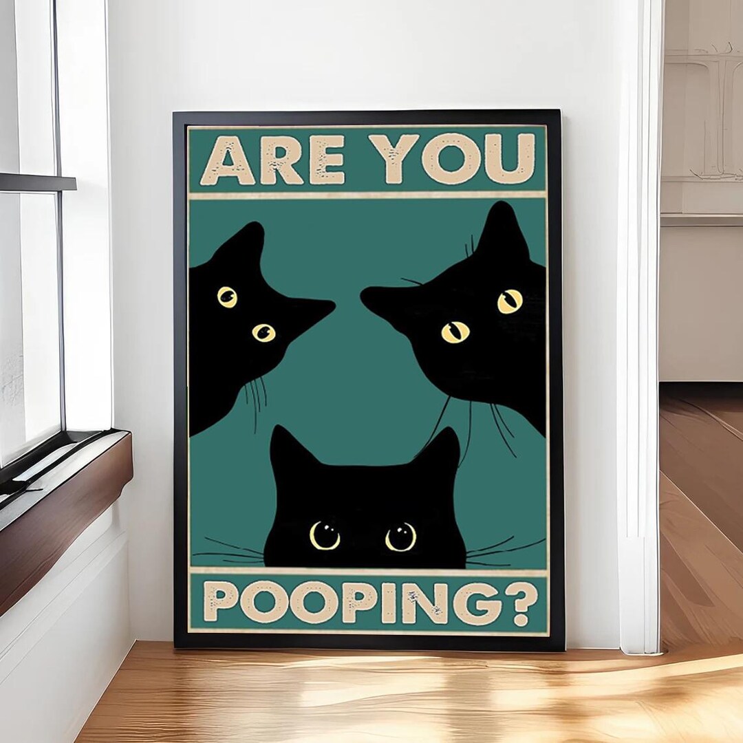 Funny Black Cat Wall Art - "are You Pooping?" Vintage Bathroom Decor ...