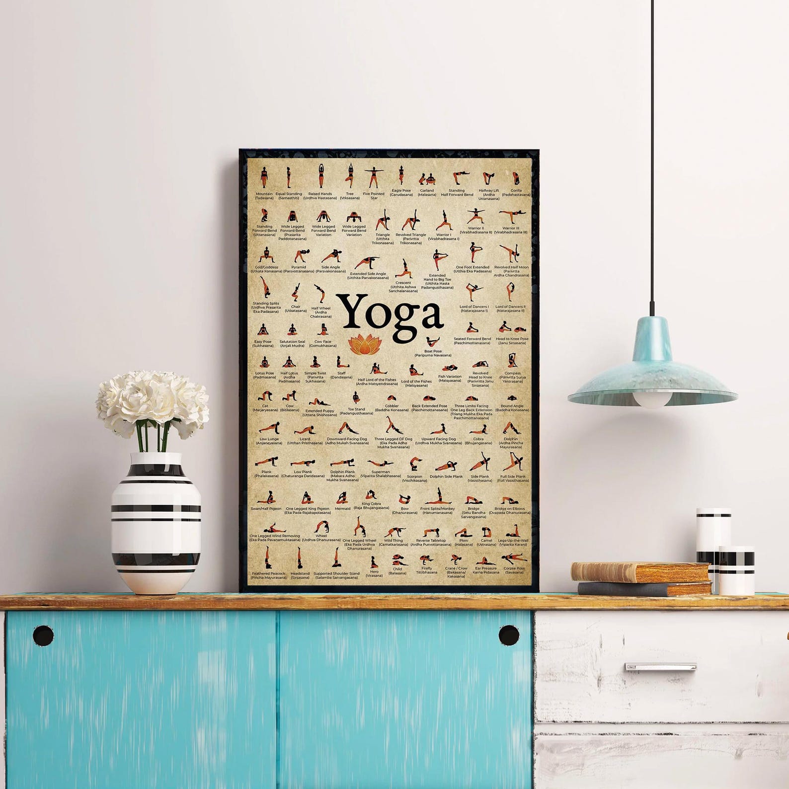 Yoga 100 Poses Reference Chart Poster – Chakra & Asana Guide Wall Art ...