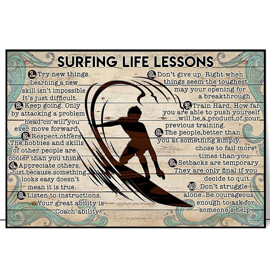 Surfring Life Lessons Poster, Knowledge Poster, Vintage Poster Wall Art ...