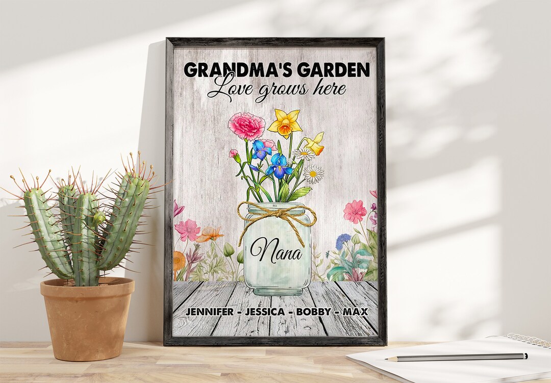 Grandma’s Garden Birth Flower Poster – Custom Names & Birth Month ...