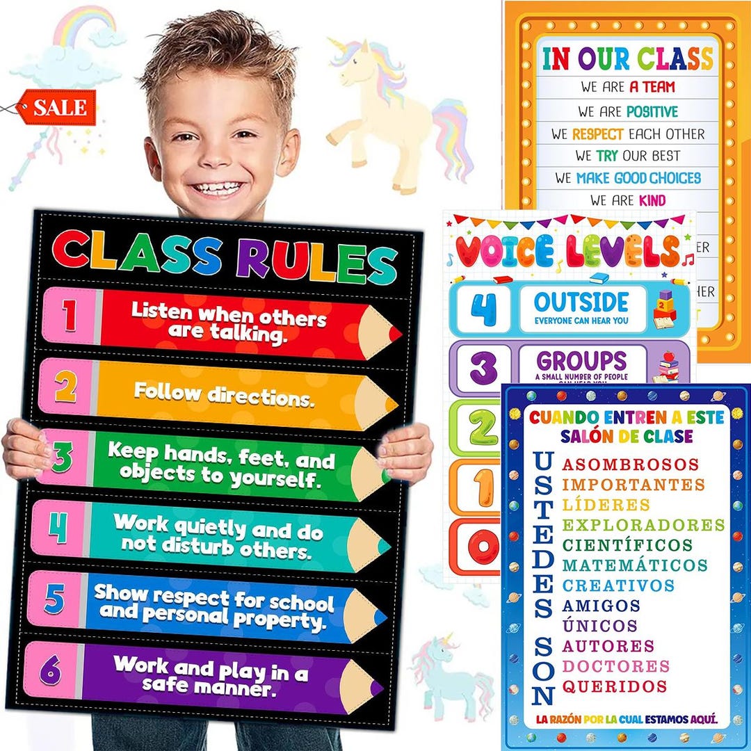 Classroom Rules Poster for Kids – Colorful Classroom Decor, Behavior ...
