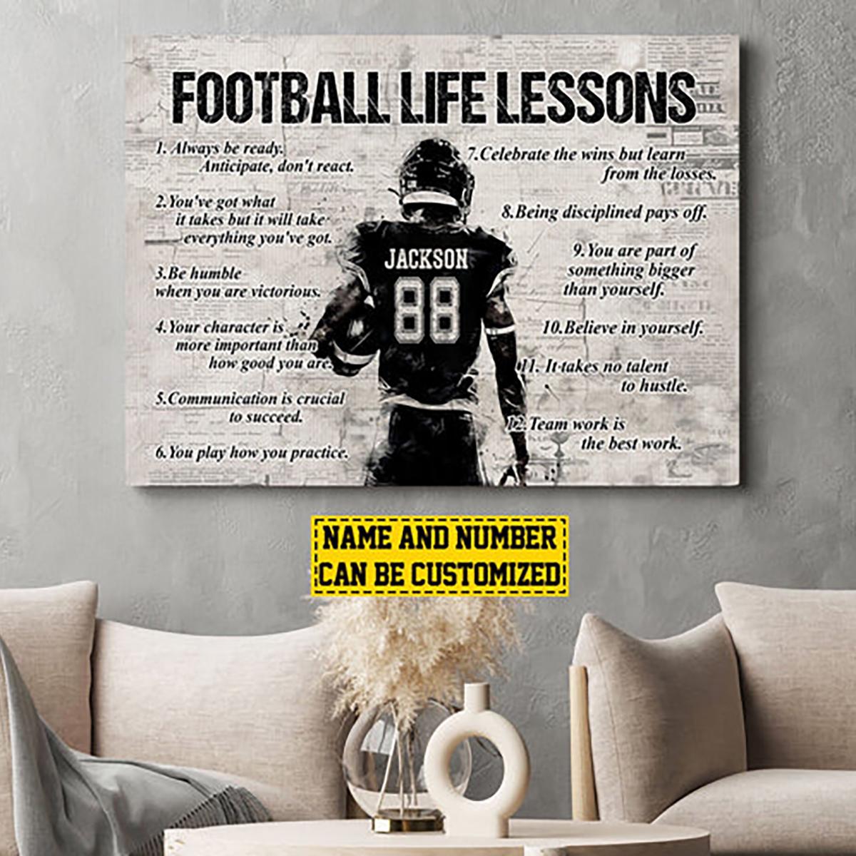Football Life Lessons, Personalized Motivational Football Boy Canvas ...