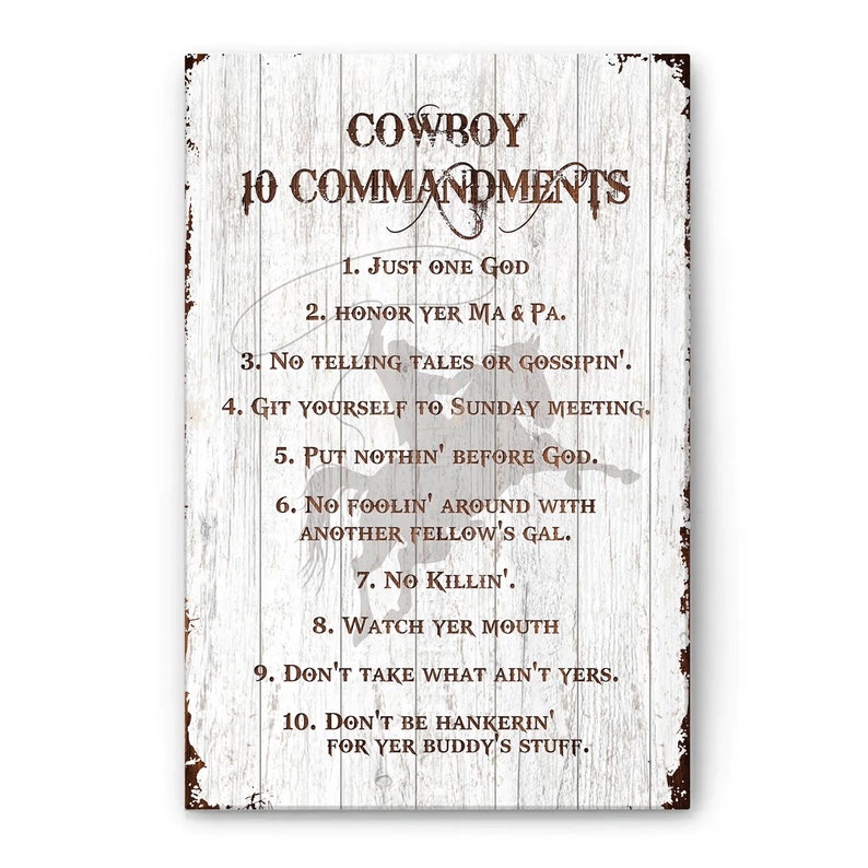 Cowboy Poster & Canvas, 10 Commandments Western Wall Art, Rustic ...