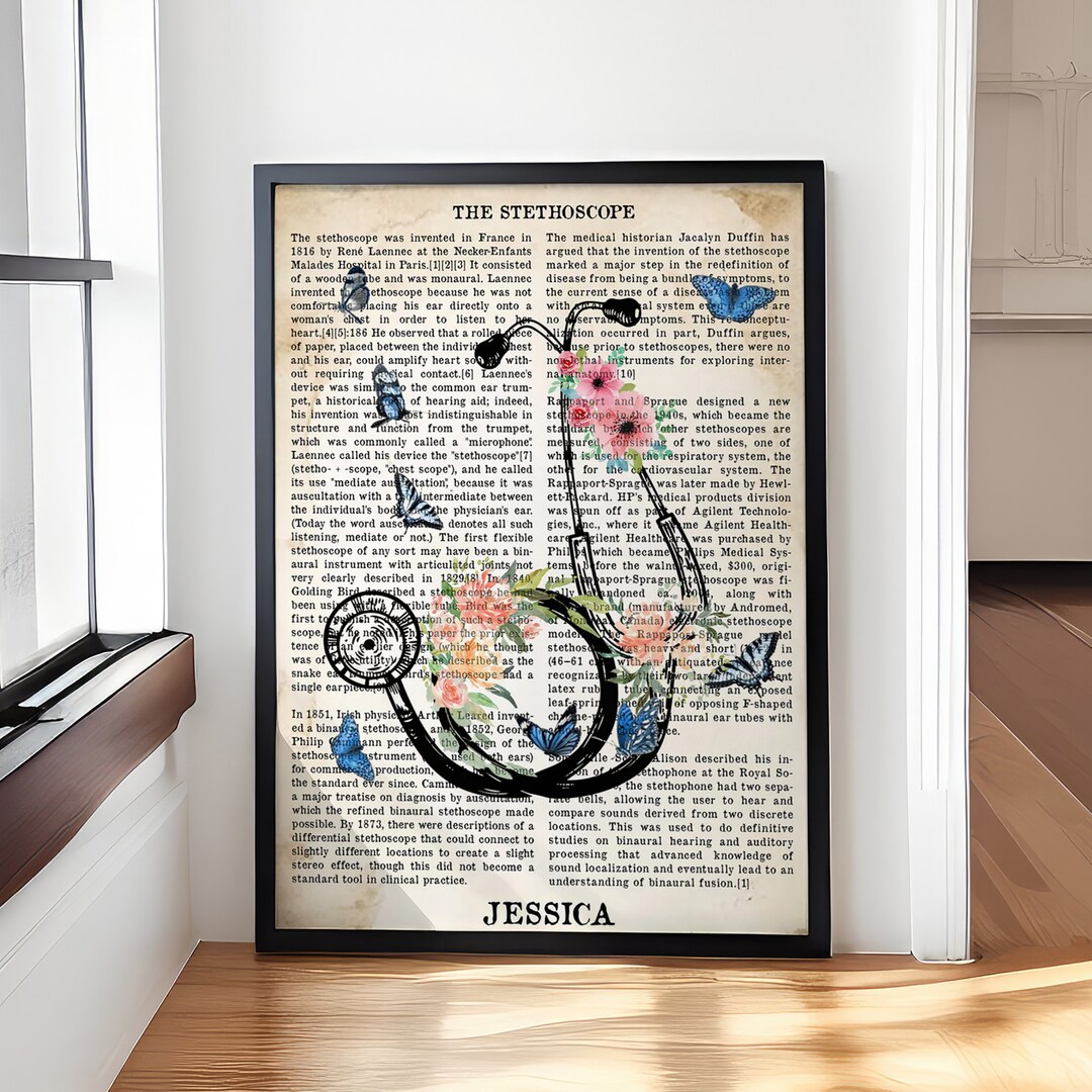 The Stethoscope Vintage Dictionary Poster or Canvas, Personalized Nurse ...