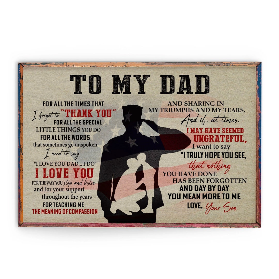 To My Dad Canvas/poster, Son Gift for Dad, Military Dad Poster, Father ...