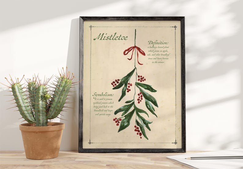 Christmas Vintage Mistletoe Wall Art, Christmas Printable Wall Art ...