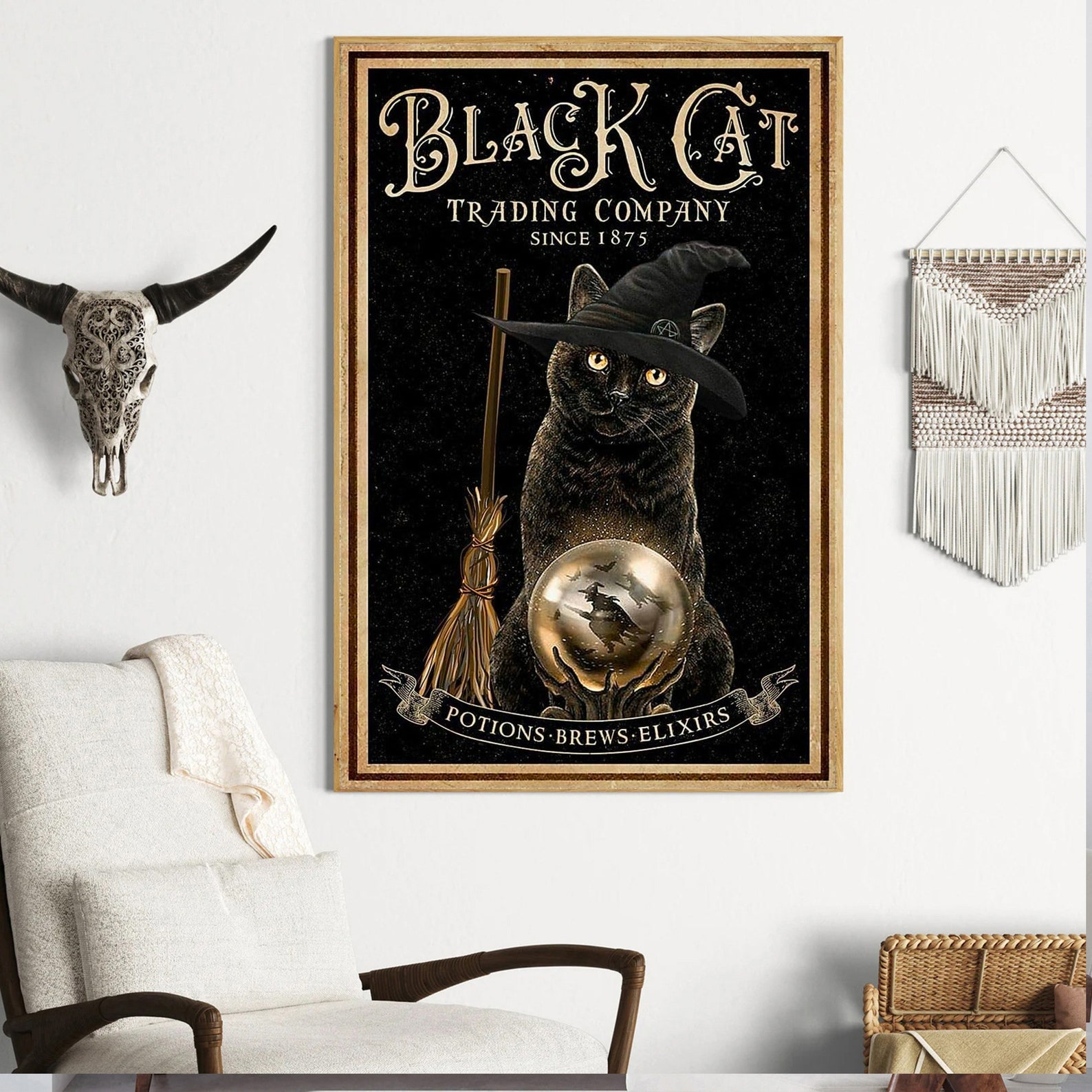 Vintage Halloween Black Cat Poster for Home Bar, Coffee Kitchen, Indoor ...