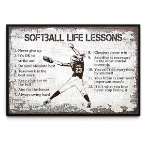 Softball Life Lesson Personalized Poster, Canvas, Custom Softball Wall ...