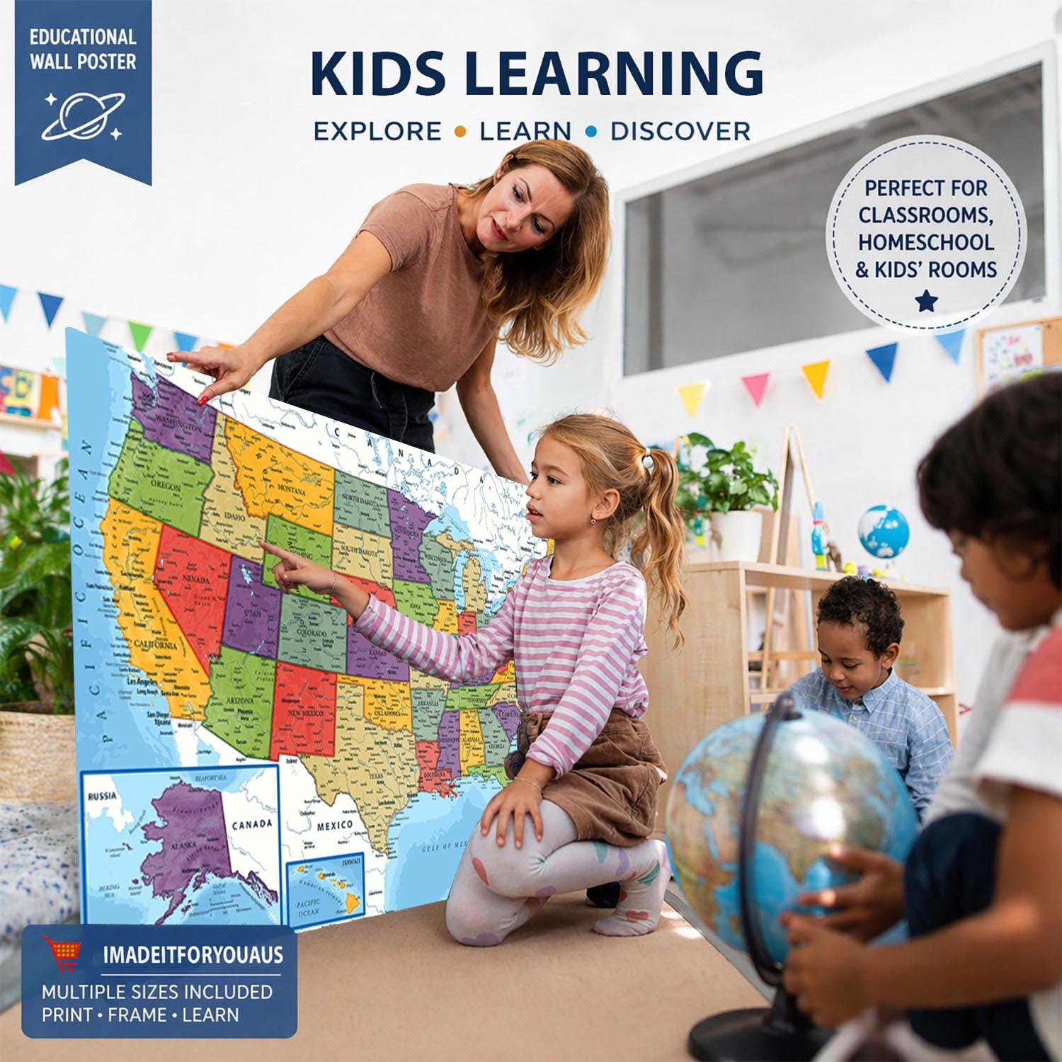 United States Wall Map Poster – Educational USA Chart – Classroom ...