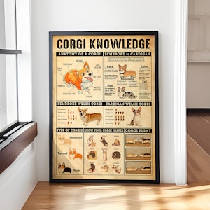 Corgi Knowledge Funny Dog Poster, Vintage Corgi Lover Gift, Dog Lover ...