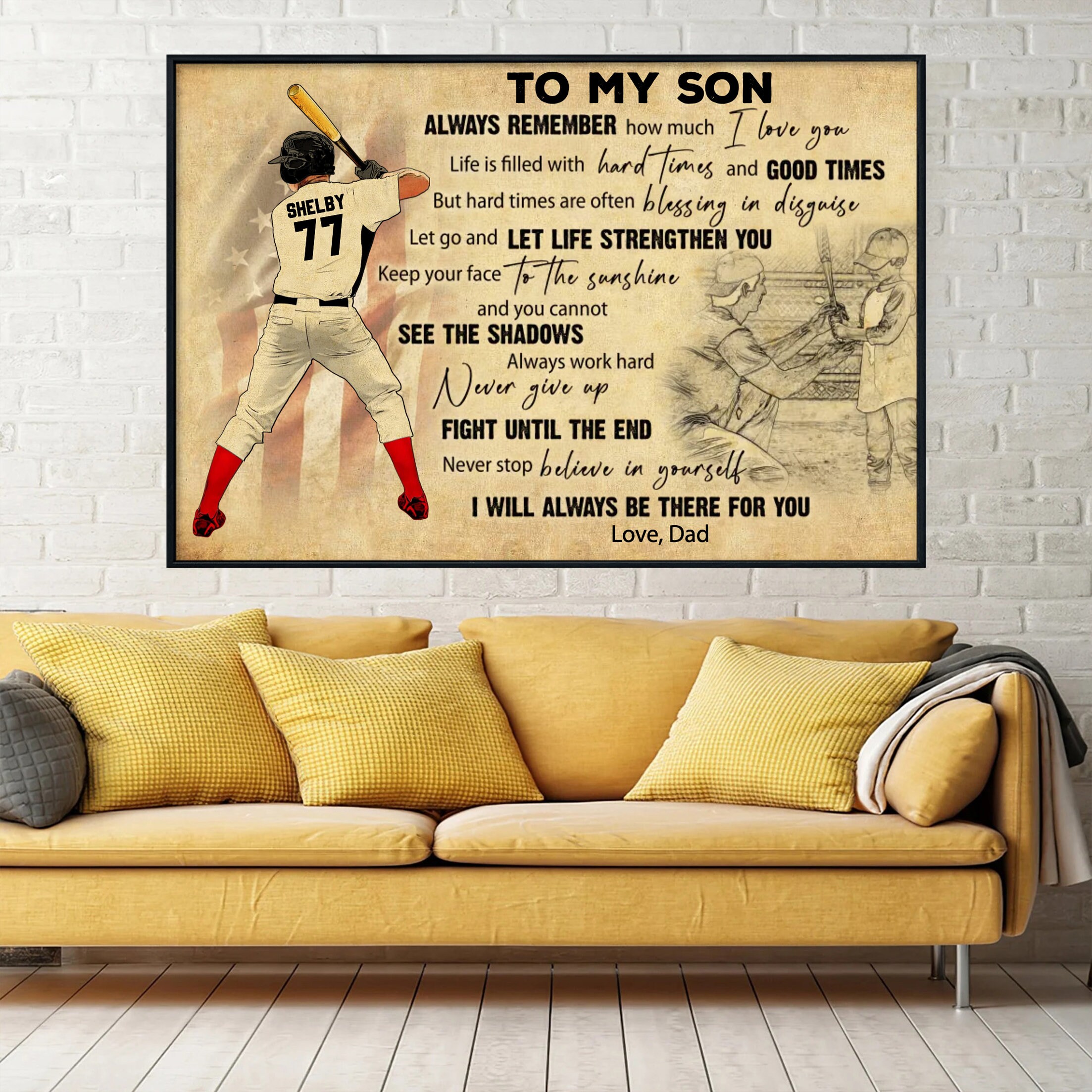 Personalized Baseball to My Son Poster Canvas, Vintage Baseball Wall ...