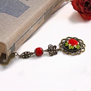 Red Rose Bookmark for Teacher Black Flower Book Mark Coral | Etsy