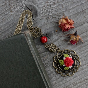 Red Rose Bookmark for Teacher Black Flower Book Mark Coral Bead ...